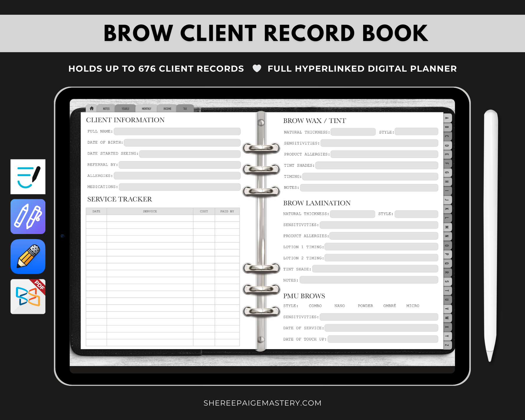 Brow Tech Client Record Book - Digital – Sheree Paige Mastery